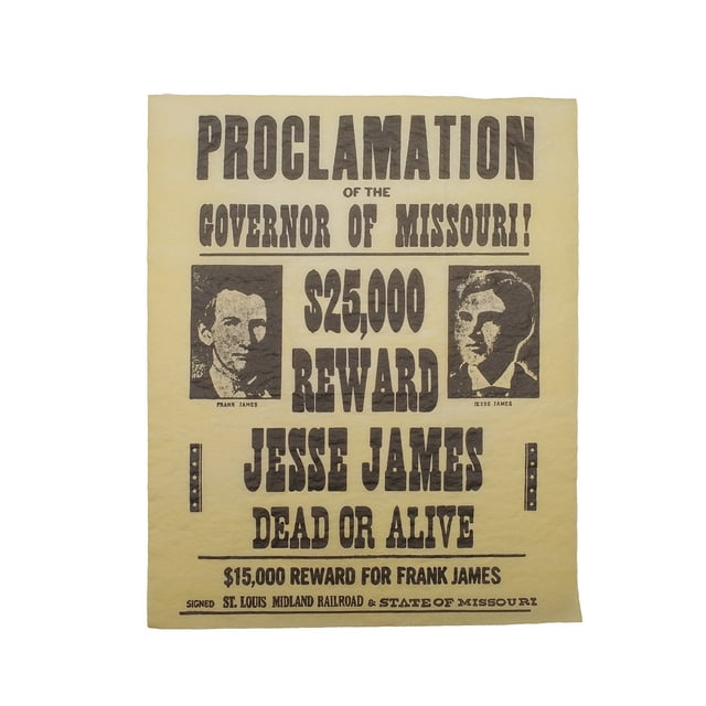 Wanted Jesse & Frank James Outlaws Poster Parchment Paper Western Decor ...
