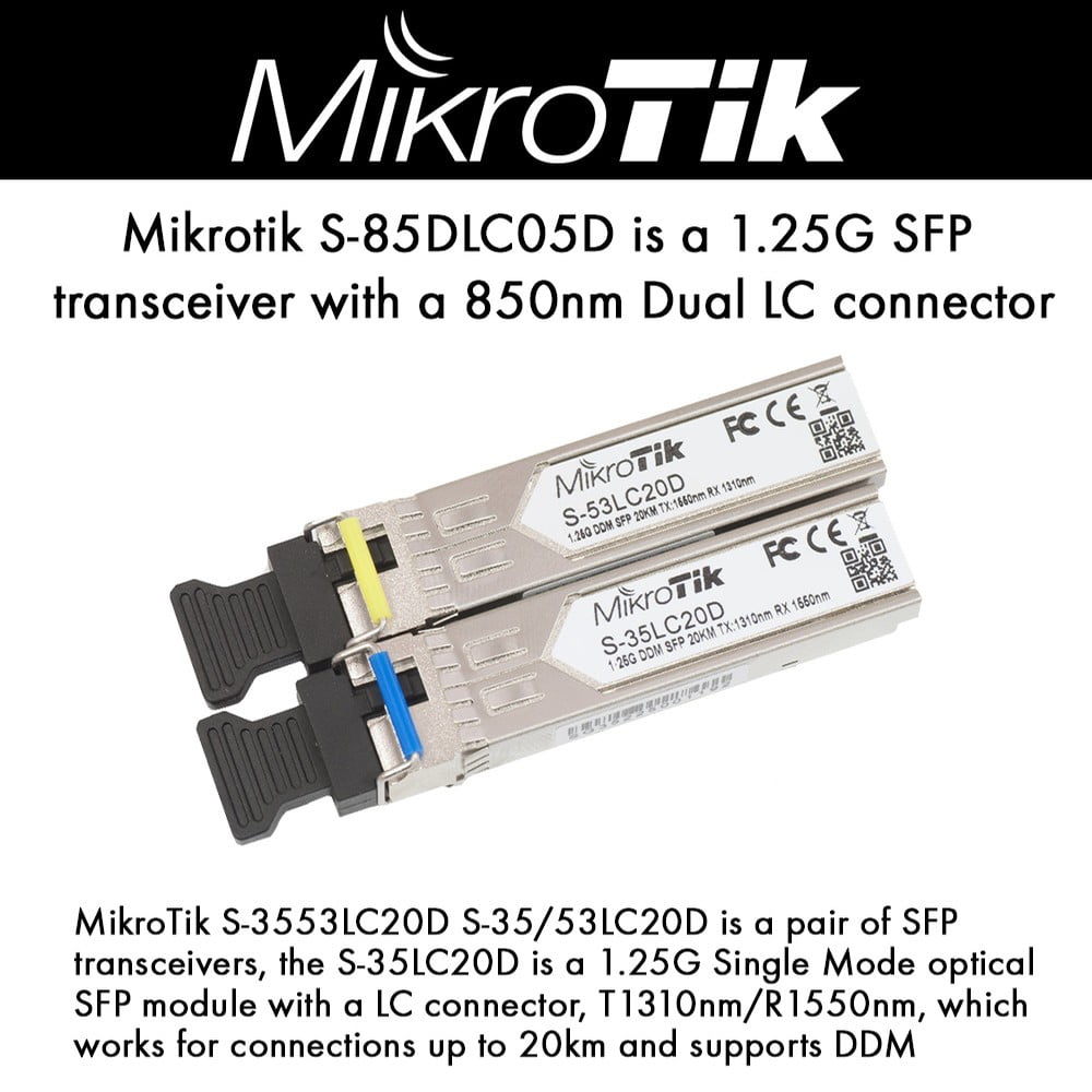 MikroTik S-3553LC20D S-35/53LC20D pair of SFP transceivers, S-35LC20D 1 ...