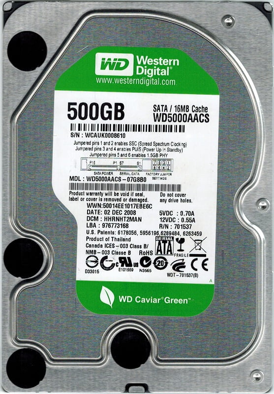 Western Digital WD5000AACS-07G8B0 500GB DCM: HHRNHT2MAN - Walmart.com