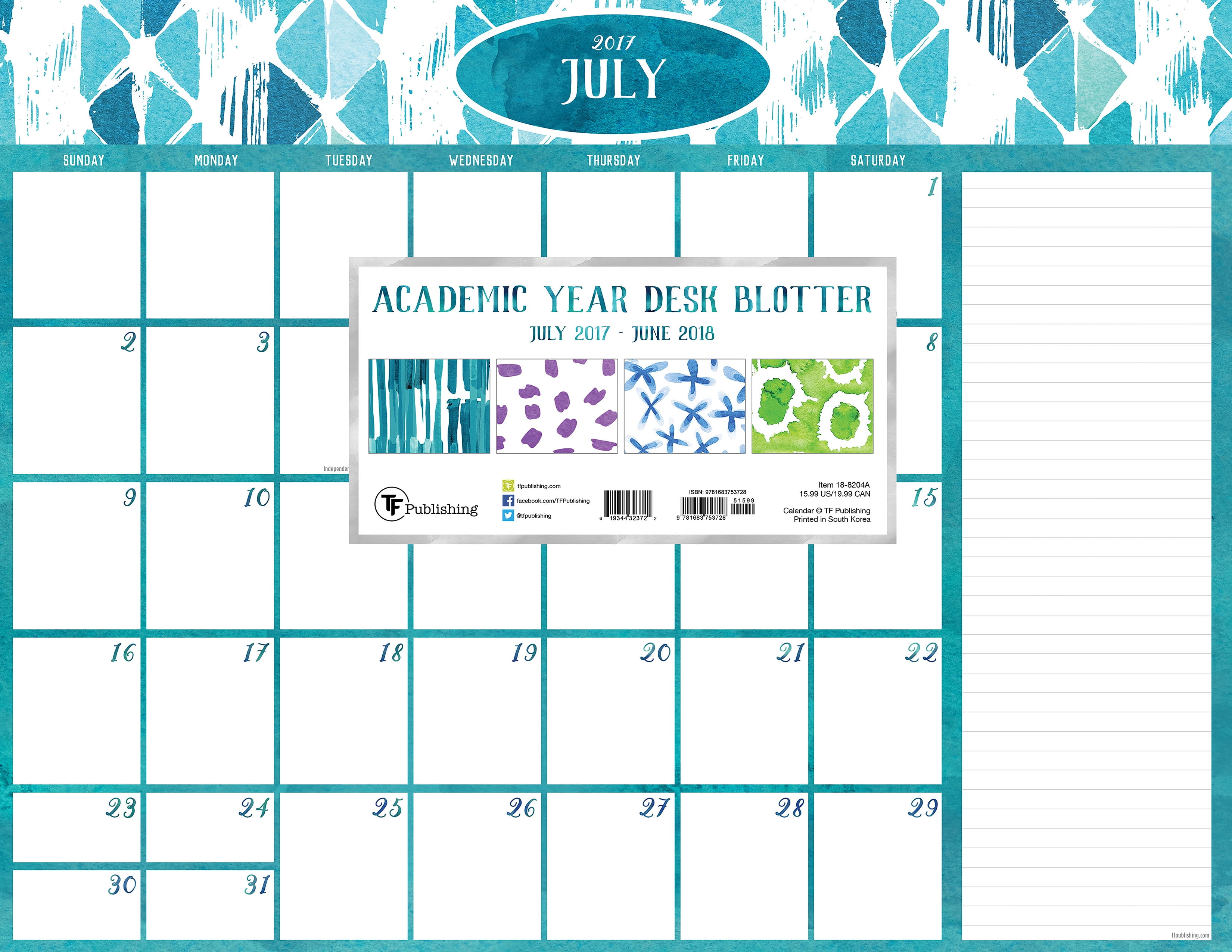 July 2017-June 2018 Watercolor Desk Pad Calendar - Walmart.com