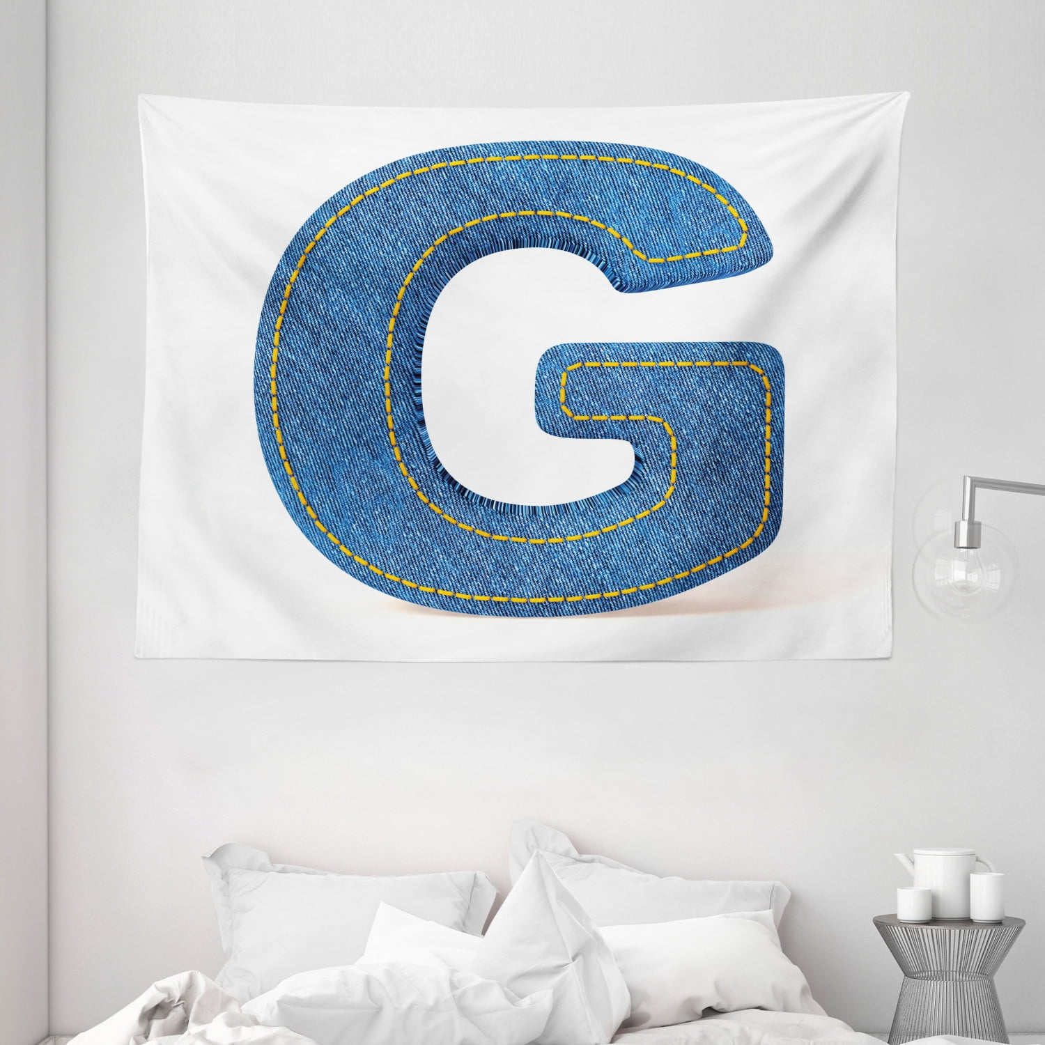 Letter G Tapestry, Modern Denim Font Typeset Character Jeans Cloth with ...