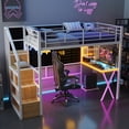 Twin Size Metal Loft Bed with Built-in Work Station, Wardrobe, Storage ...