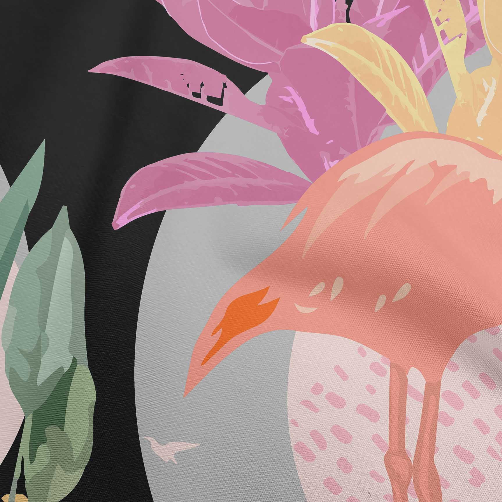 oneOone Cotton Flex White Fabric Tropical Abstract With Flamingo ...