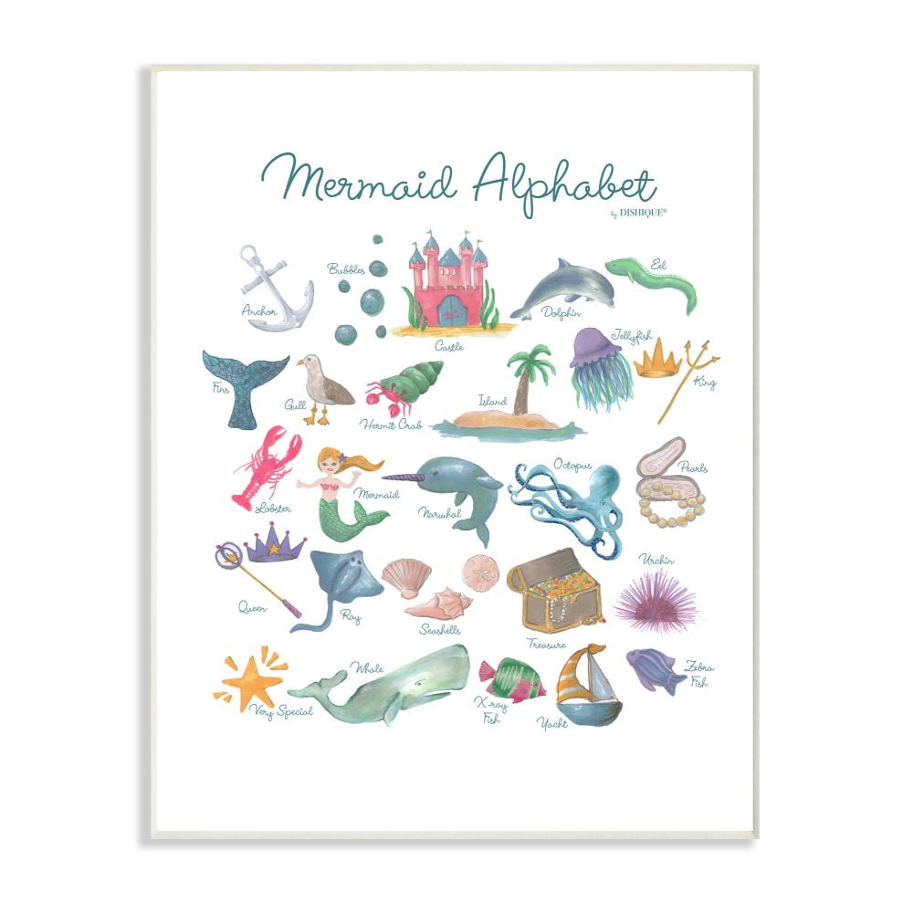 The Kids Room by Stupell Watercolor Mermaid Alphabet with Bubbles Sea ...