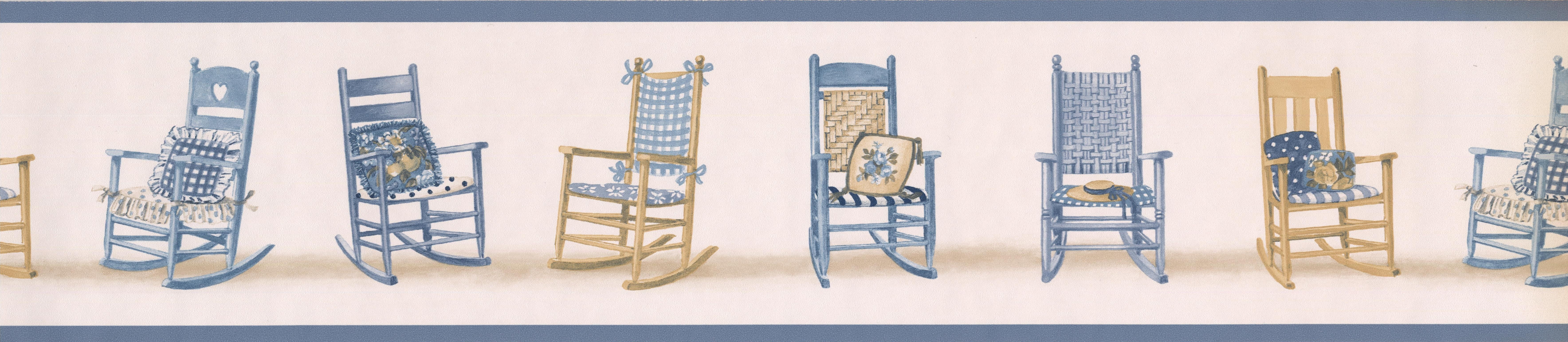 Blue Brown Rocking Chairs Beige Wallpaper Border Retro Design, Roll 15 ...