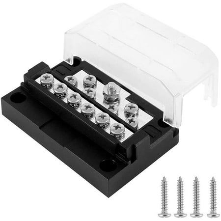 12 Way Box Bus Bar Terminal 100A 32V DC Distribution Block Power Ground Junction for Bus Camper ...
