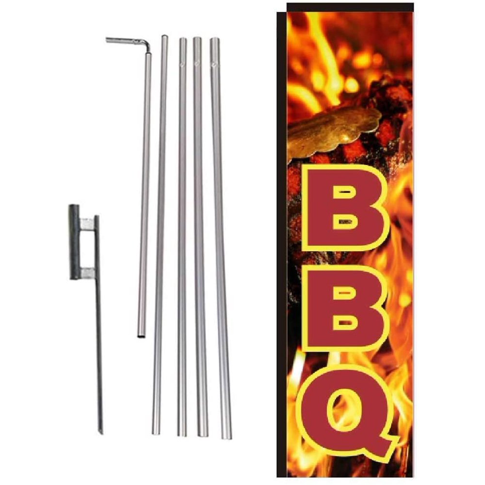BBQ Barbecue Rectangle Feather Banner Flag with Pole Kit and Ground ...