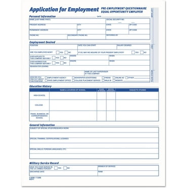 Employment Application Form, 8.5 x 11, Job Application, 25 Pack, Made ...