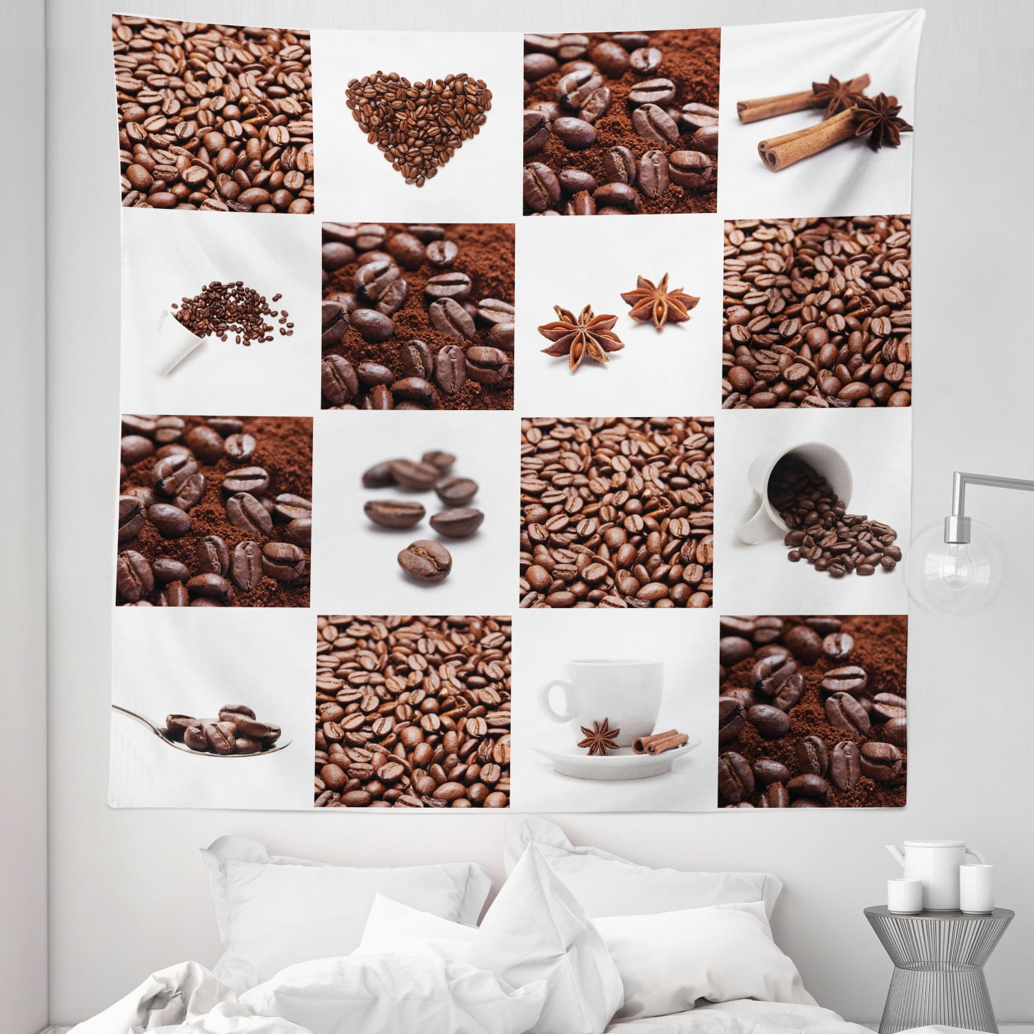 Coffee Tapestry, Coffee with Roasted Beans Concept Collage Hearts Stars ...