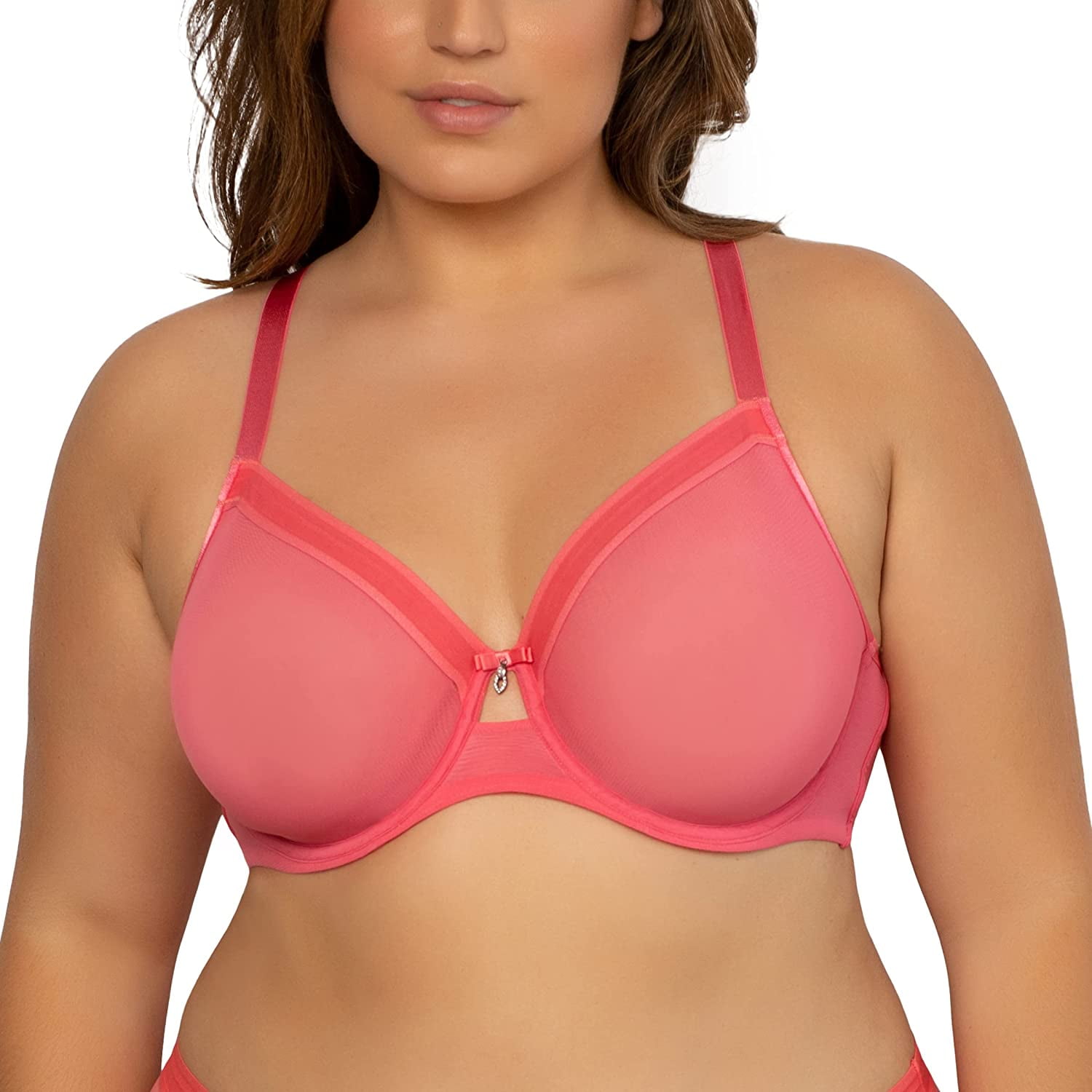 Curvy Couture Womens Sheer Mesh Full Coverage Unlined Underwire Bra