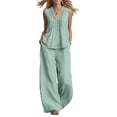 Busydd Womens Two Piece Sets Sleeveless V Neck Button Tanks and Loose ...