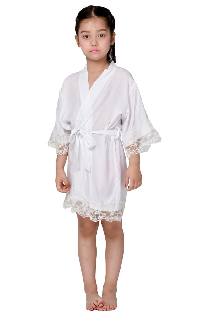 Mr &Mrs Right Child Cotton Kimono Robes Flower Girl Robes with Lace ...