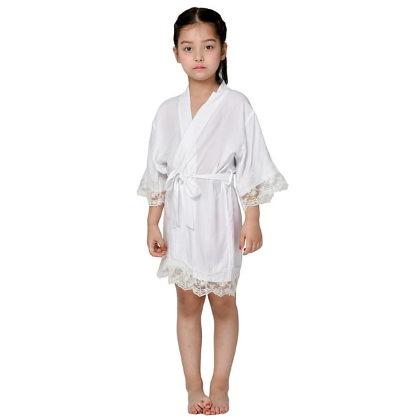 Mr &Mrs Right Child Cotton Kimono Robes Flower Girl Robes with Lace ...