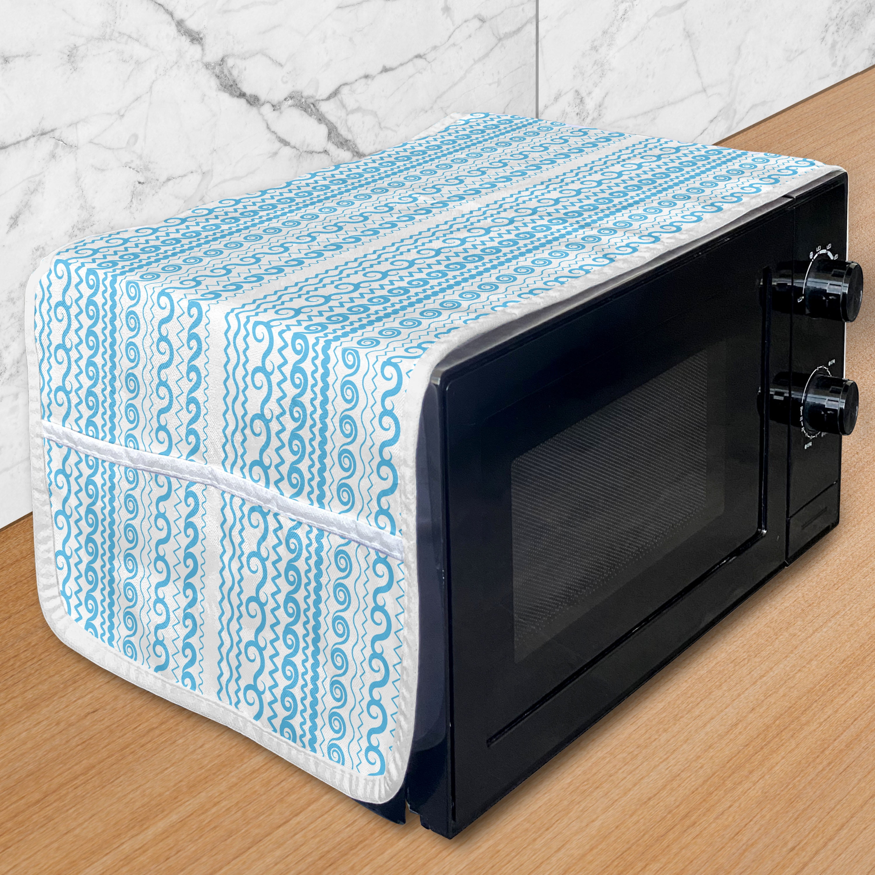 Nautical Blue Microwave Oven Cover, Monochrome Style of Horizontal ...