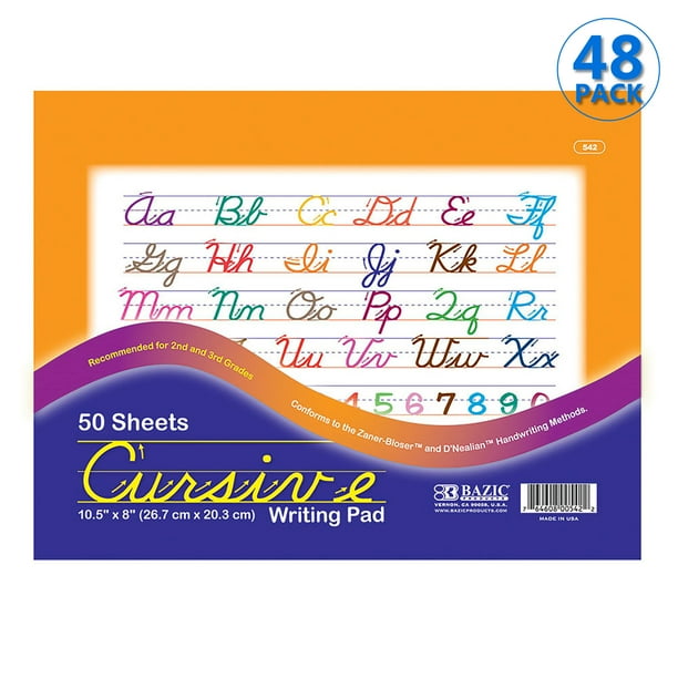 BAZIC Cursive Writing Pad 50 Sheet 10.5"x8" Handwriting Workbook, 48 ...