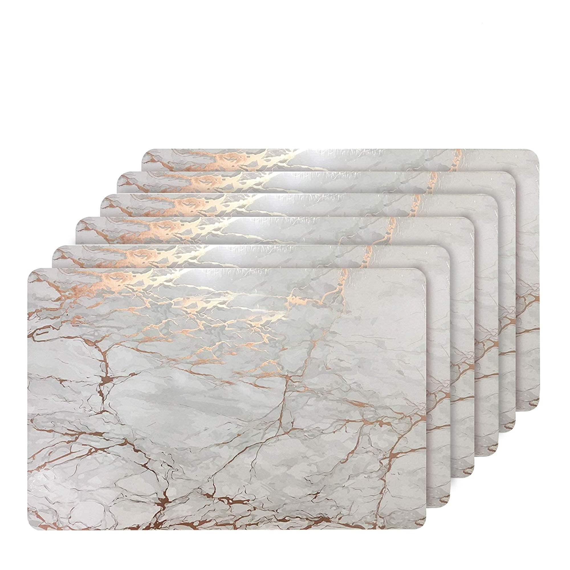 Dainty Home Marble Cork Metallic Print Rectangle Set of 6 Placemats in ...