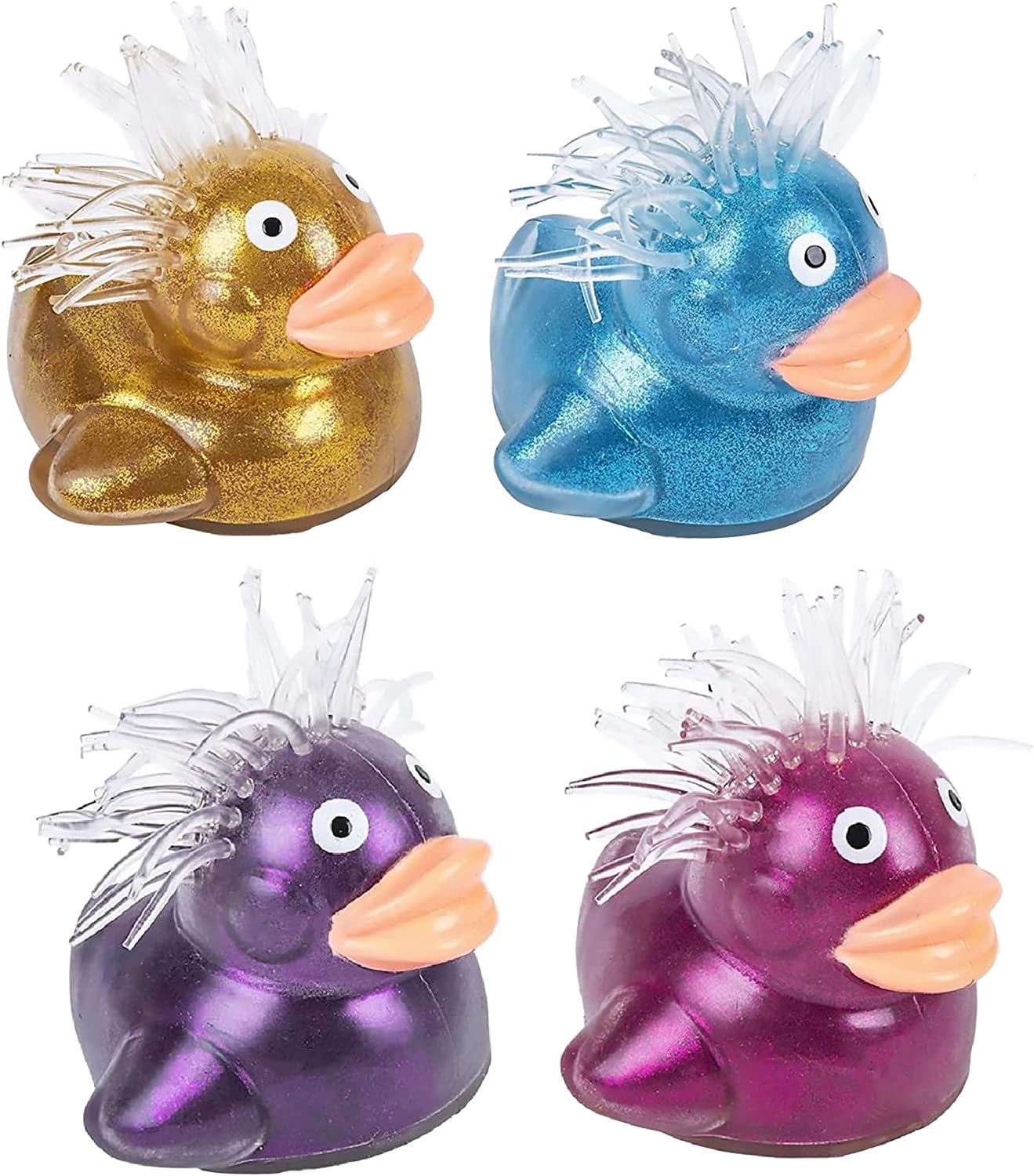 4 Cool Colorful Squeezy Puffer Duckies (4") Stress Relief Fidget Sticky ...