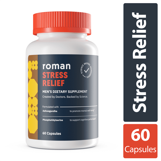 Roman Stress Relief Supplement for Men with Ashwaganda, 60 Capsules ...