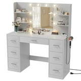 Furmax Makeup Vanity with Mirror and Drawers Vanity Desk Set with 3 ...