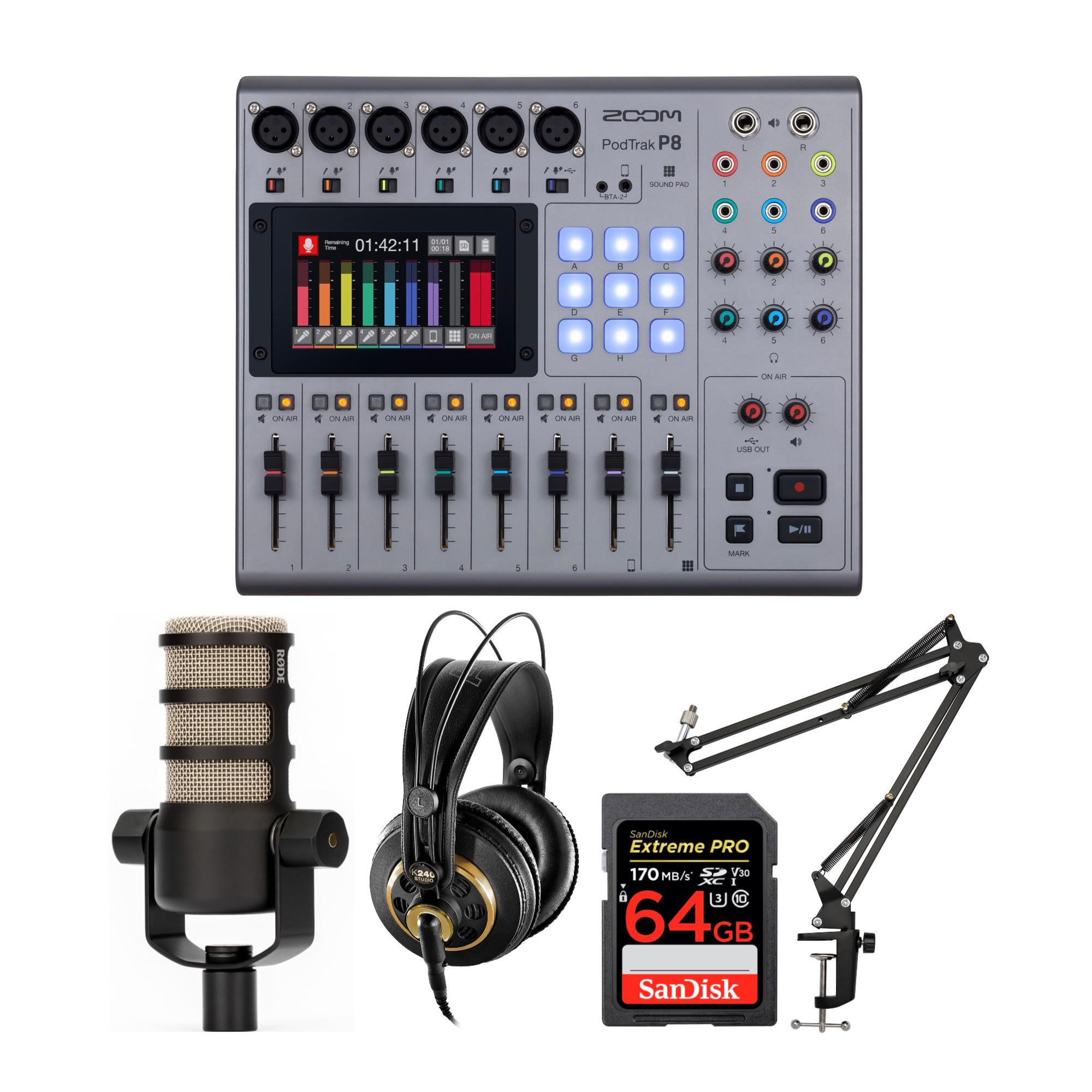 Zoom PodTrak P8 Podcasting Recorder with Microphone and Headphones ...