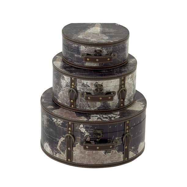 Classy Round Wood Faux Leather Case Set Of 3 - Walmart.com