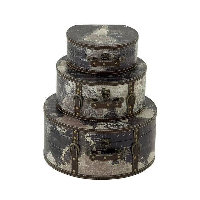 Classy Round Wood Faux Leather Case Set Of 3 - Walmart.com