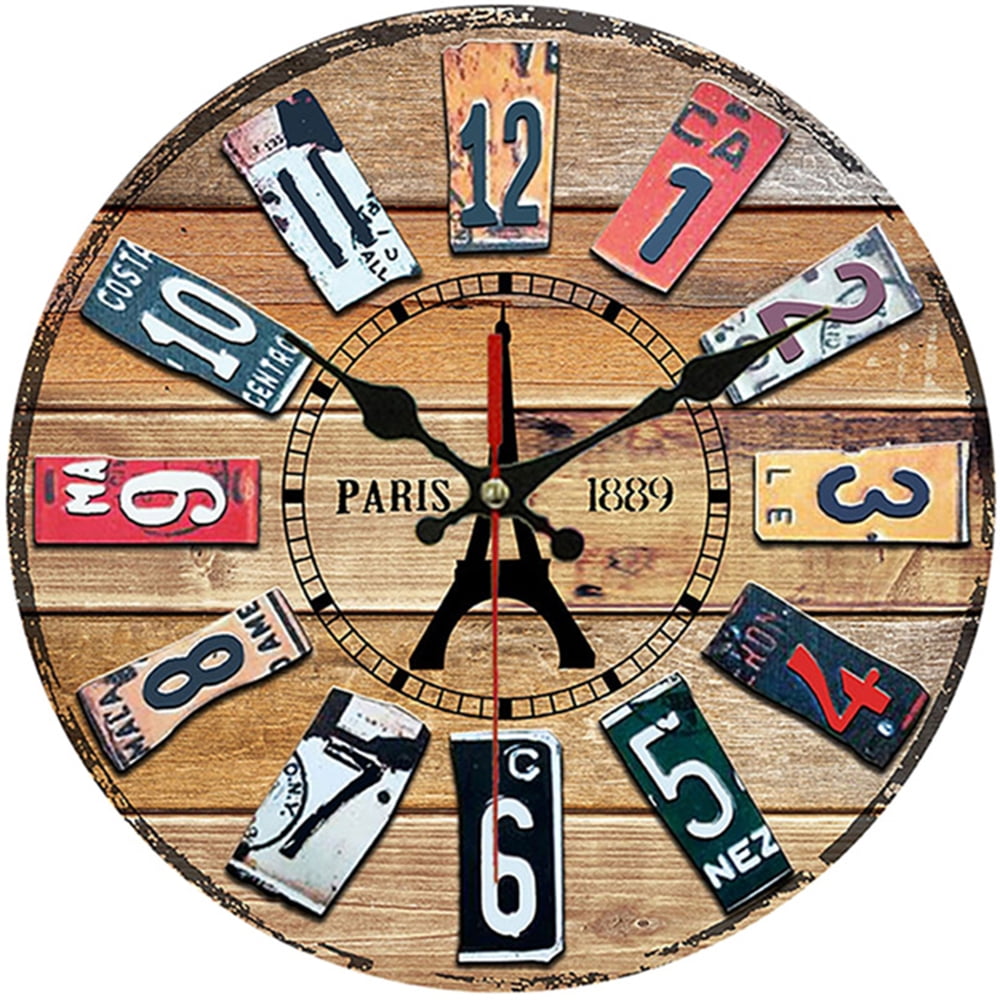 Yipa Wooden Decorative Non Ticking Quiet 12 Inch Medium Wall Clocks ...