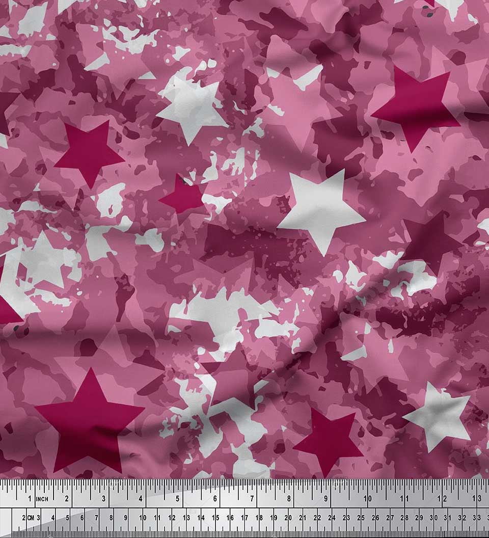 Soimoi Japan Crepe Satin Fabric Star & Camouflage Fabric Prints By Yard ...