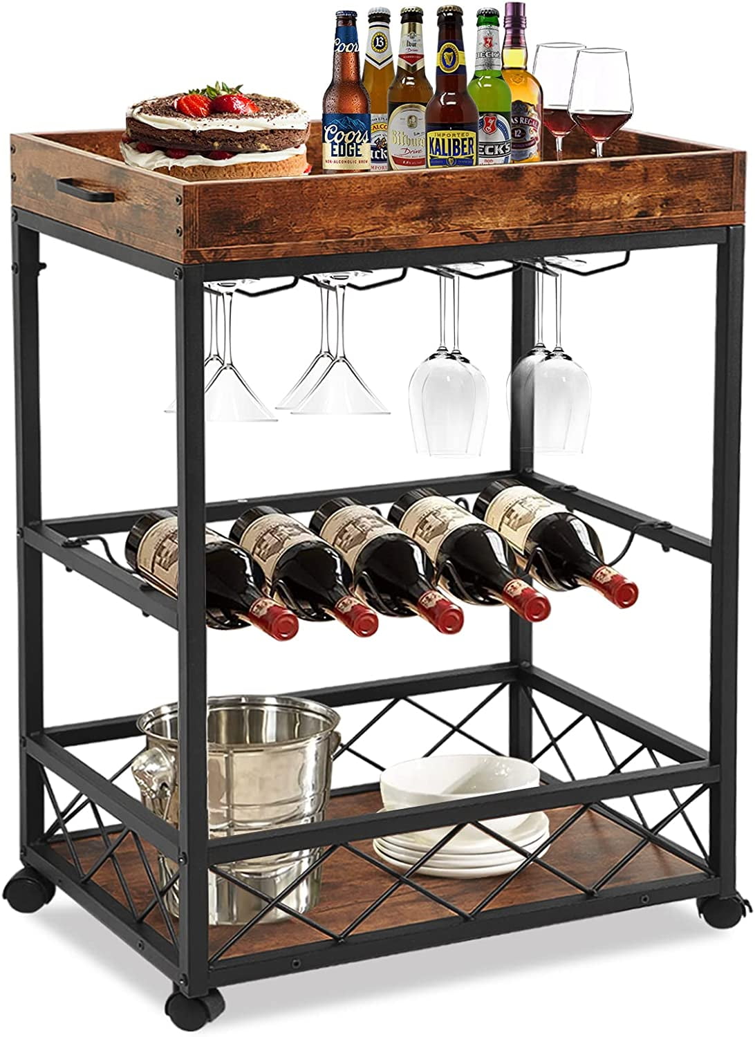 Bar Carts for The Home Wine Cart with Removable Tray, Small Bar Cart ...