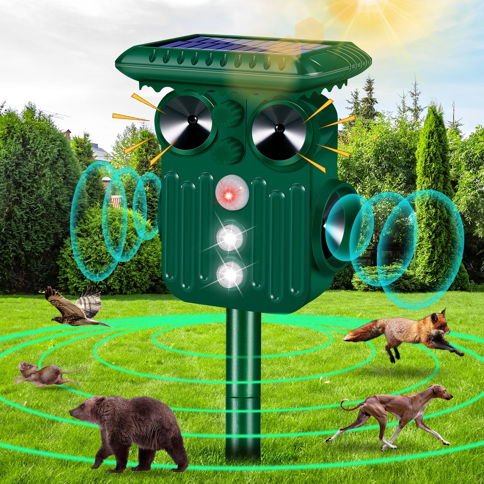 Jahy2Tech Outdoor Animal Repeller 360° Ultrasonic Solar Animal Repeller ...