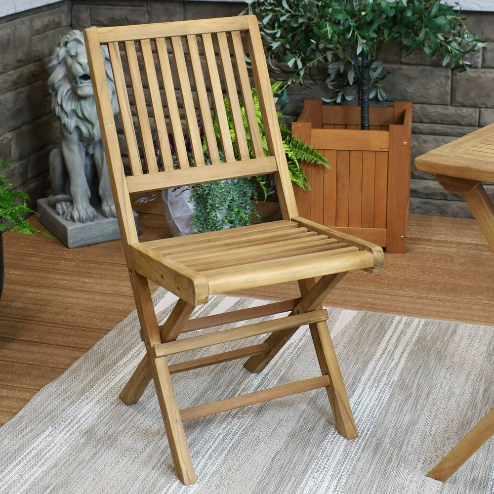 Sunnydaze Nantasket Solid Teak Outdoor Folding Dining Chair Light