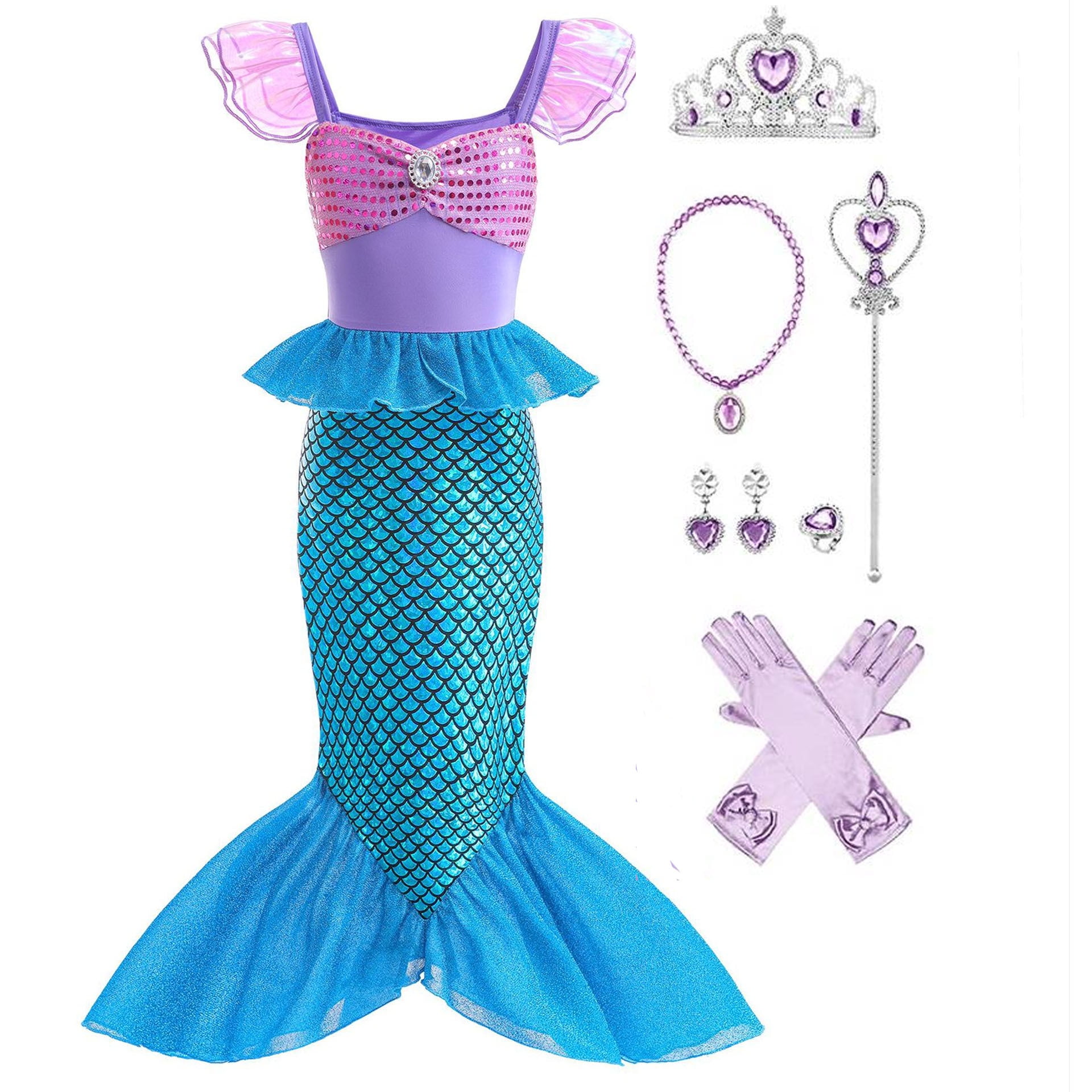 Little Girls Mermaid Costume Princess Cosplay Dress Up with Accessories ...