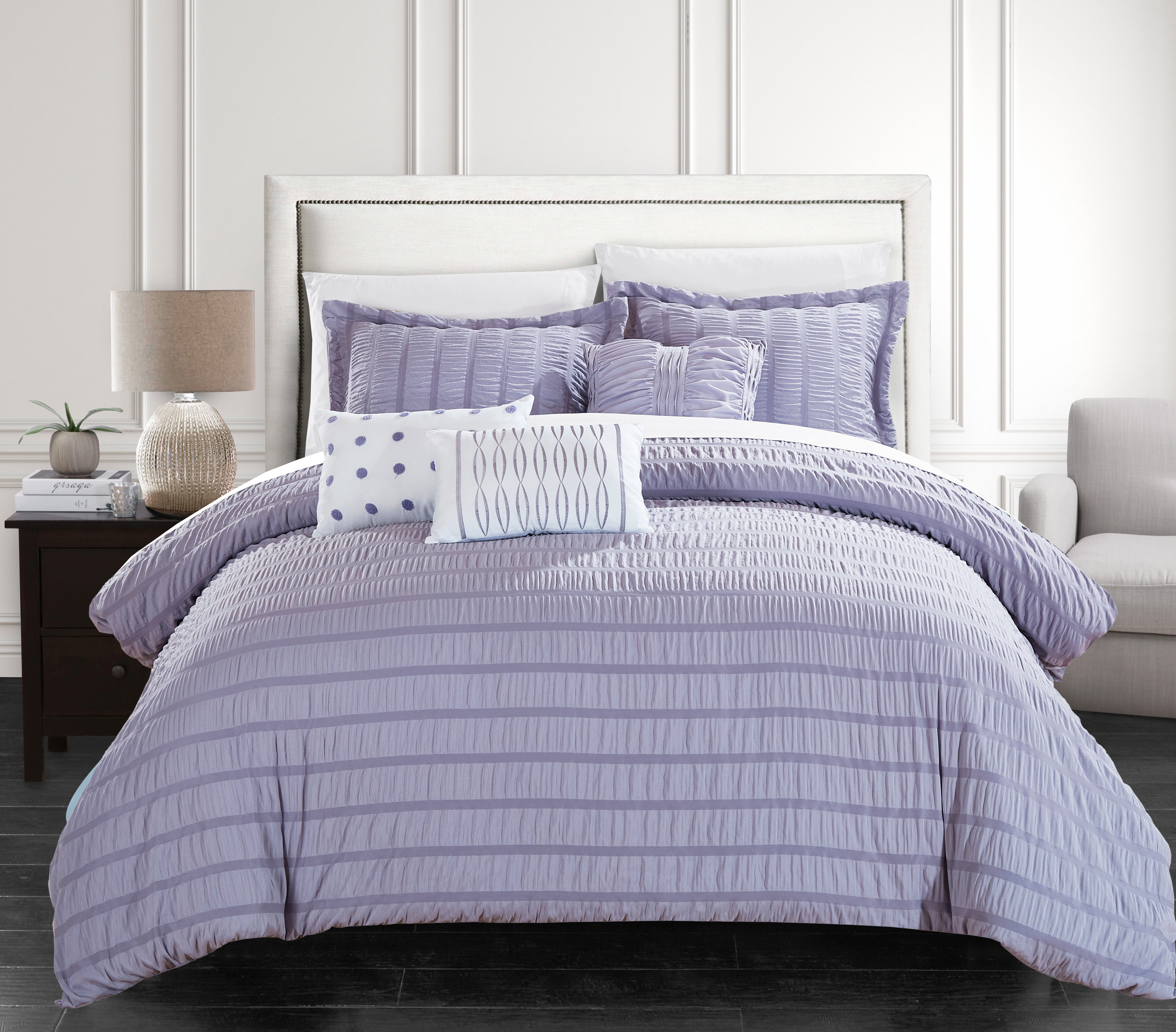 Chic Home Jayrine 10-Piece Ruched Comforter Set, King, Lavender ...