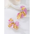 2pcs Asymmetrical Oversized White Pink Floral Earrings With Goldtone ...