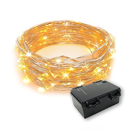 RTGS 60 LEDs String Lights Battery Operated on 20 Feet Long Silver ...