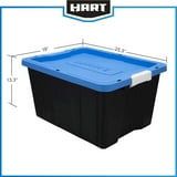 HART 17 Gallon Heavy Duty Latching Plastic Storage Box, Black Base/Blue ...