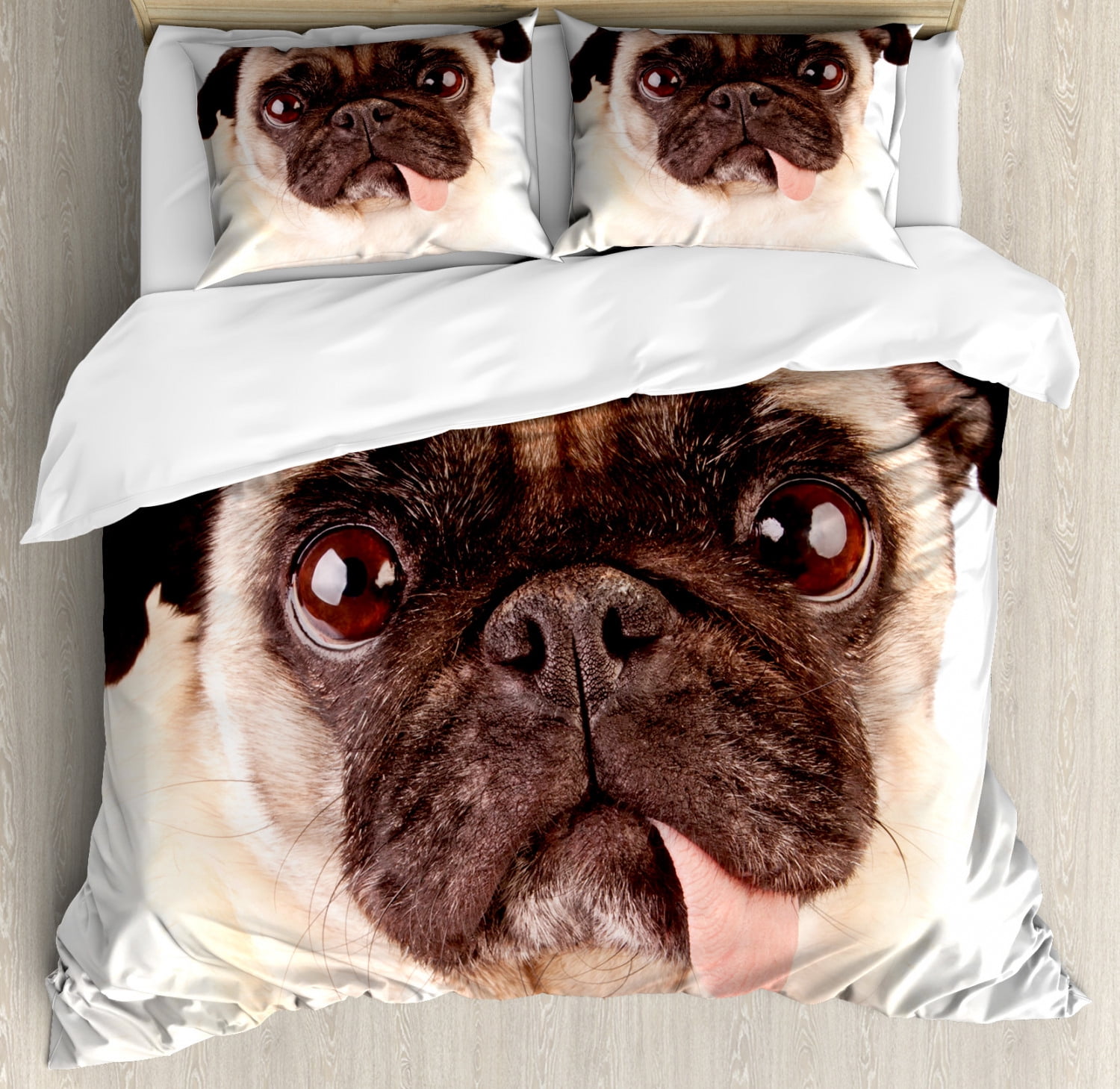 Pug Duvet Cover Set King Size, Portrait of an Upset Dog with Its Tongue ...