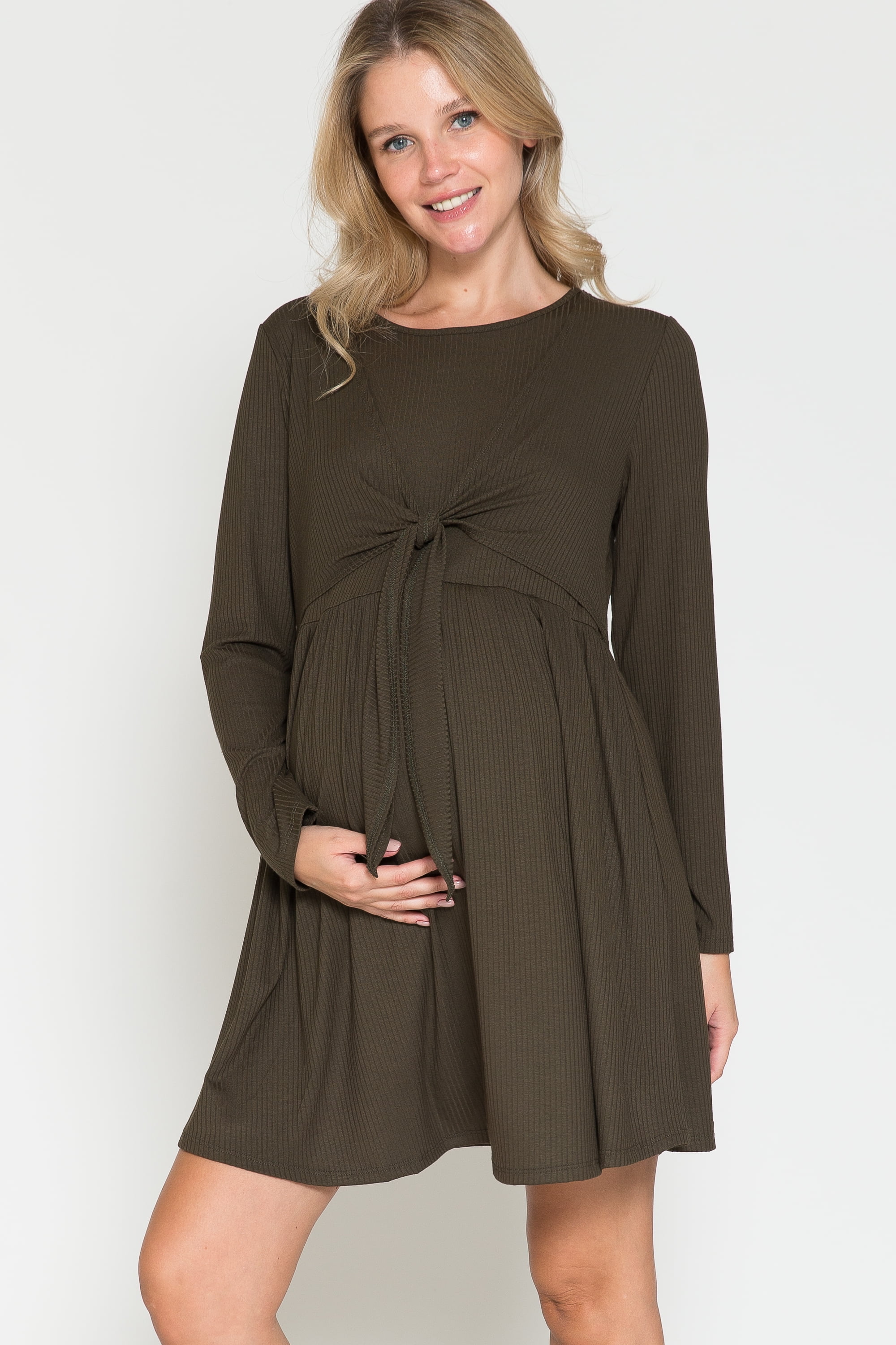 Women Maternity Long Sleeve Dress with Front Tie - Walmart.com
