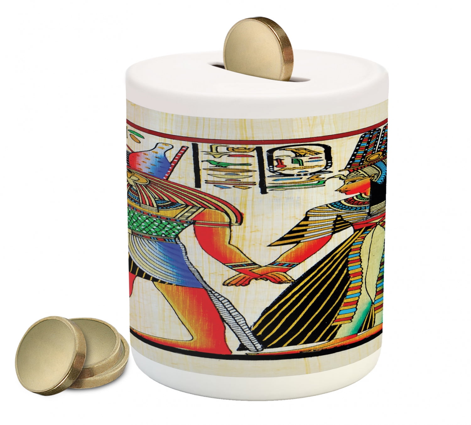 Egyptian Print Piggy Bank, Papyrus with Historical Characters Elements ...