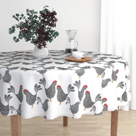 Round Tablecloth Chicken Rooster Barred Plymoth Rock Chicken Cotton ...