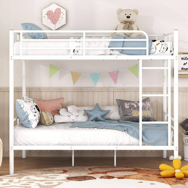 Full Over Full Metal Bunk Bed White White Iron