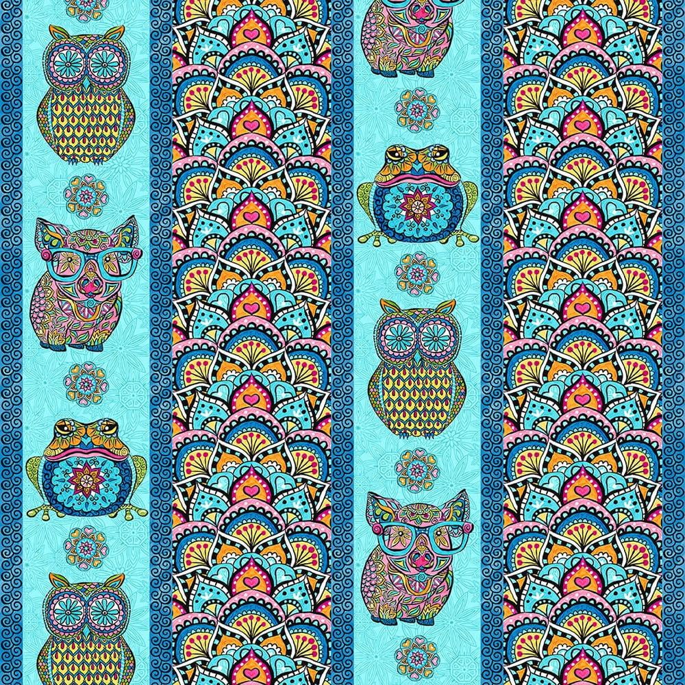 Blank Quilting Fabrics Mandala Tango Hope Yoder Blue Owl Mandala Stripe ...