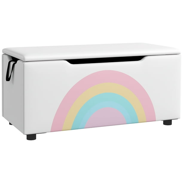 Qaba Toy Chest, Kids Toy Box w/ Storage, Top Lid, Side Handles, White ...