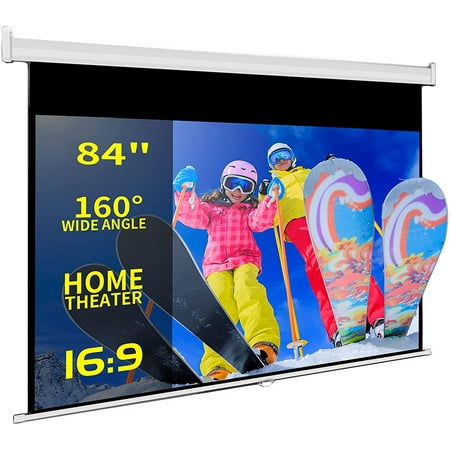 84in Projector Screen 16:9 Manual Pull Down Wrinkle-Free Fabric Drop ...