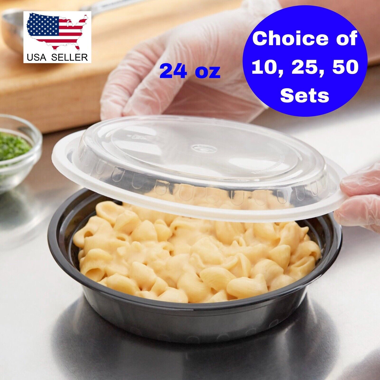 24 oz Plastic 7.25" Round Meal Prep Food Containers with Lids BPA FREE ...