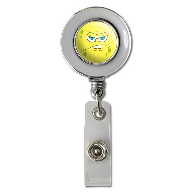 SpongeBob Angry Face Retractable Reel Chrome Badge ID Card Holder Clip ...