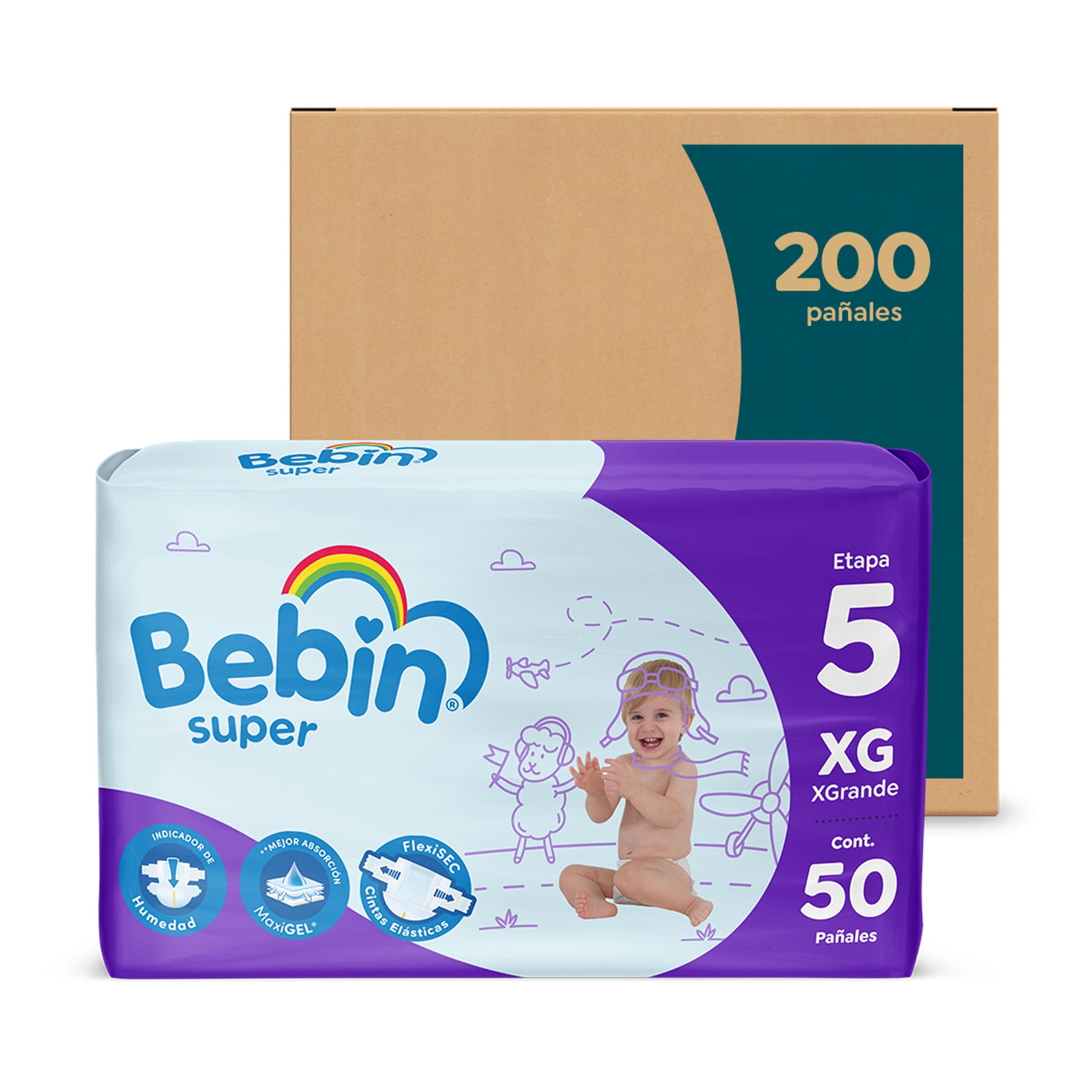 Pañal Bebin Super Etapa 5 XG 11-14kg Unisex Caja con 200 piezas ...