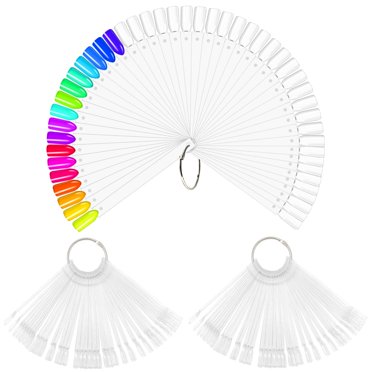 50 Pcs Nail Swatch Sticks with Ring,Clear Fan-shaped Nail Art Practice ...