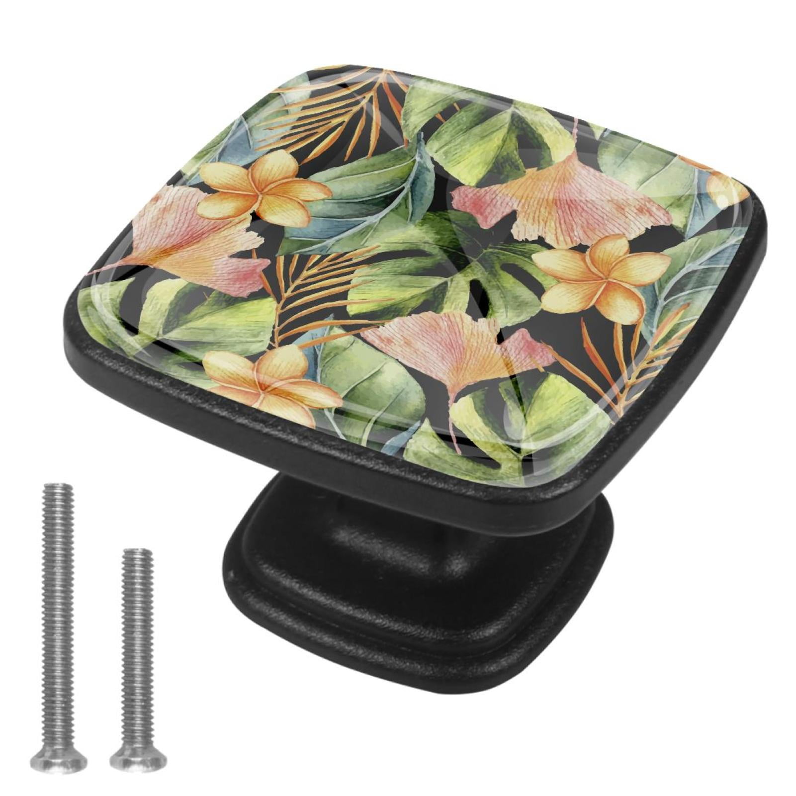 4 Pcs Cabinet Handle Drawer Pulls Tropical Green Floral Knobs with ...