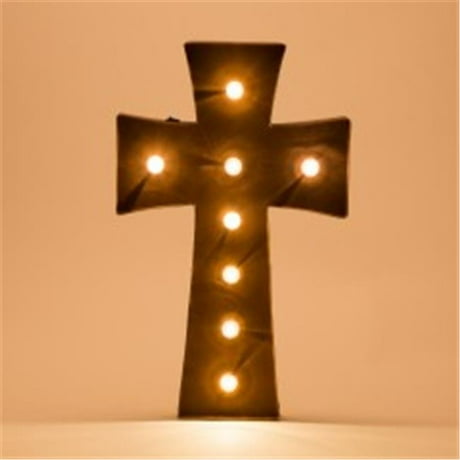Glitzhome Rusty Marquee LED Lighted Cross Sign Wall Hanging